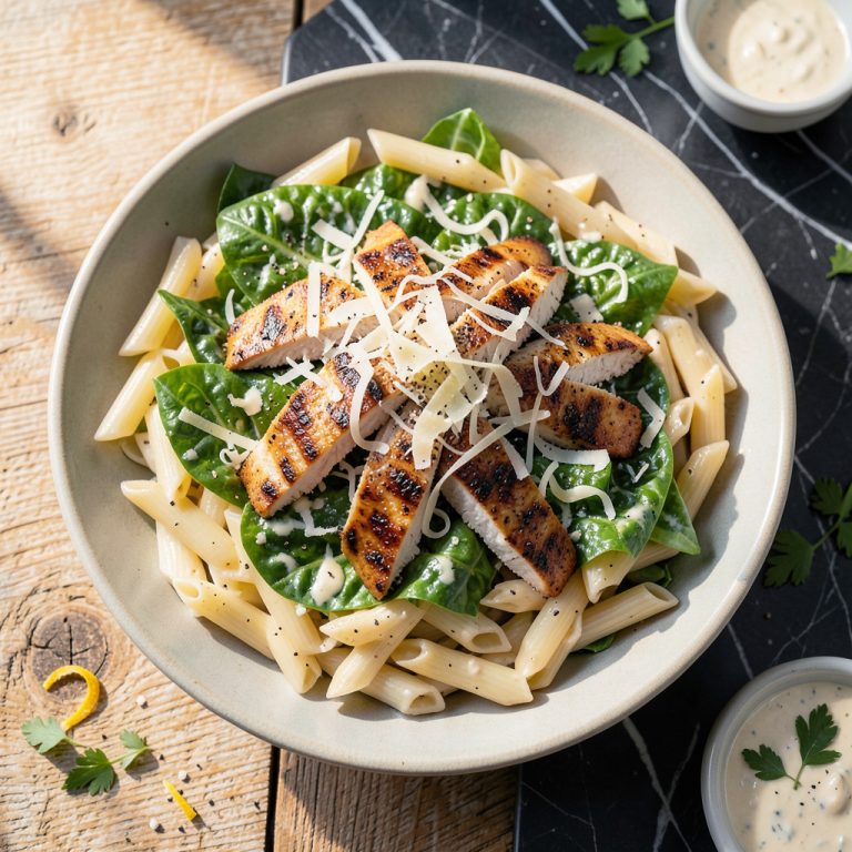 Chicken Cesar Pasta Salad Recipe: Creamy Dressing With Grilled Chicken ...